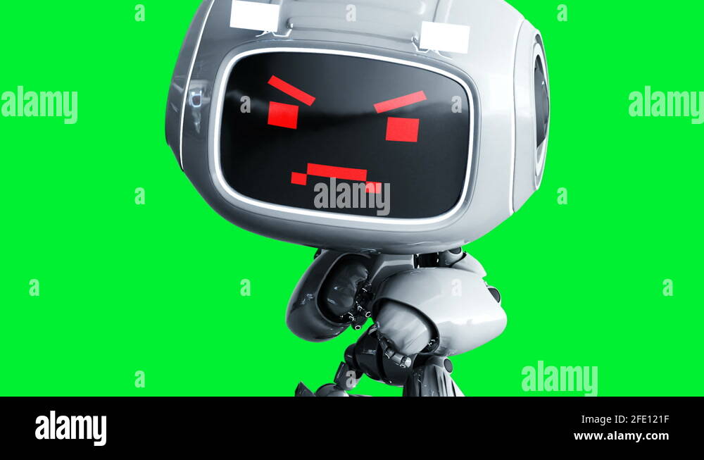 Angry white toy robot animation. Phisical motion blur. Realistic green ...
