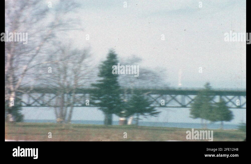 1960s: Cars drive over the full span of the Mackinac Bridge South to ...