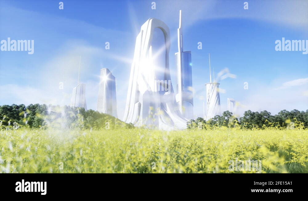 futuristic city. Future concept. Aerial view. Realistic 4k animation ...