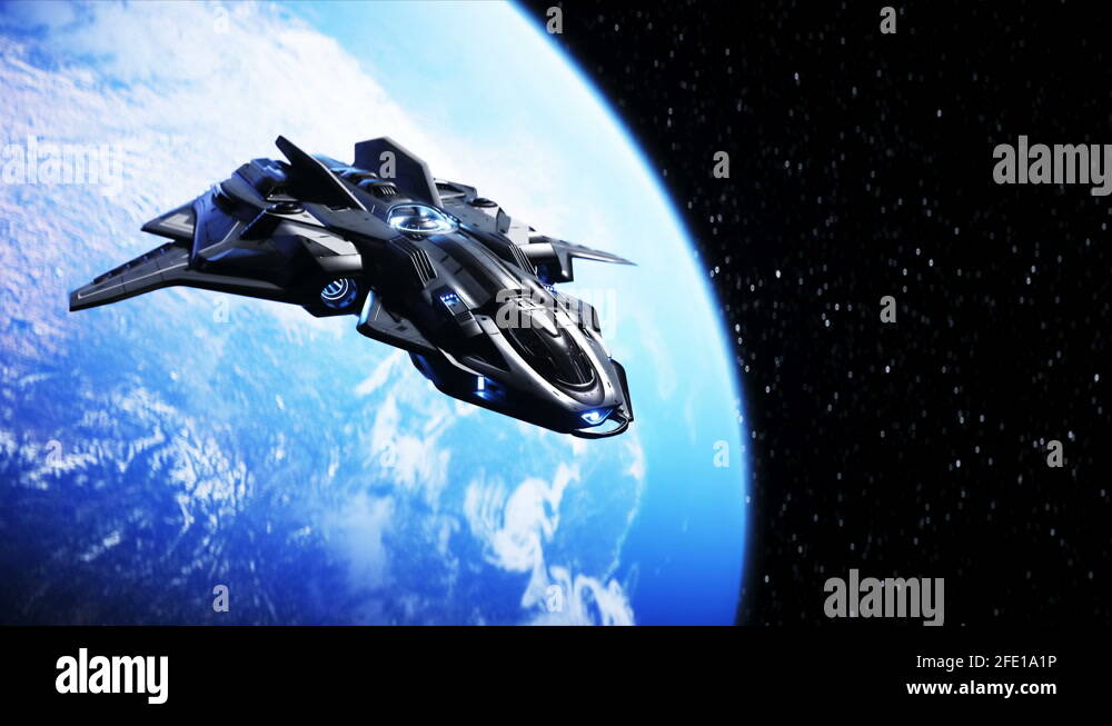 spaceship in outer space. Earth background. 3d rendering Stock Video ...