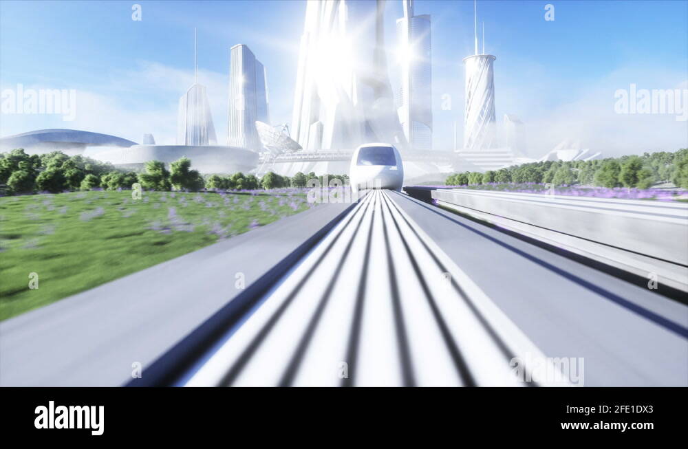 futuristic sci fi monorail train. Concept of future. Futuristic city ...