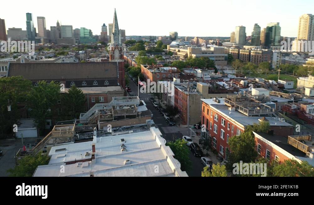 Dynamic Aerial View of Downtown Baltimore, Irish St. Mary Star of The ...