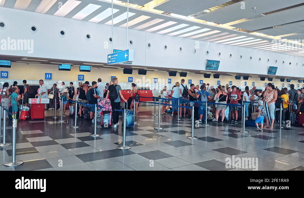 Queue of people waiting at boarding gate at airport Stock Video Footage ...