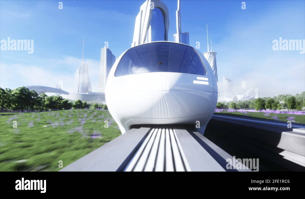 futuristic sci fi monorail train. Concept of future. Futuristic city ...