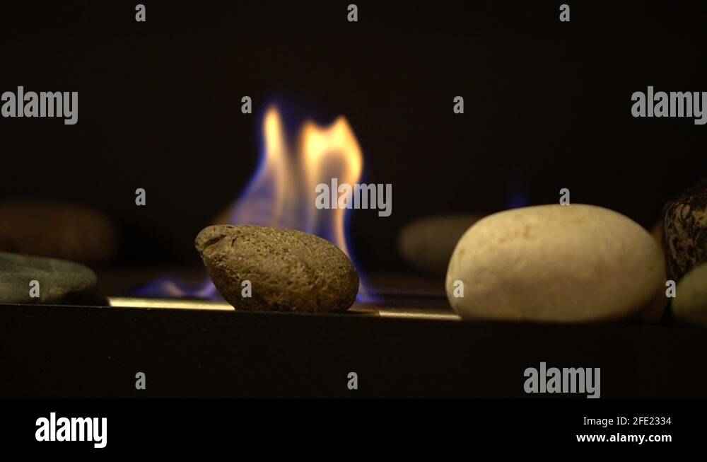 Fire and stones in an electric fireplace. Gas fire Stock Video Footage ...