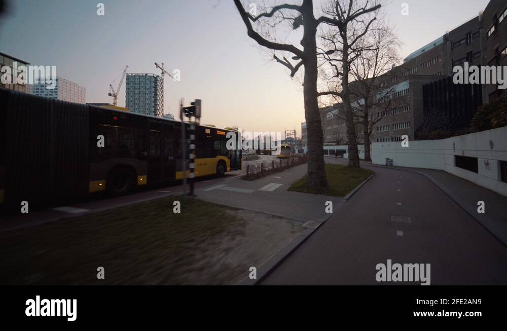 Fast Public transport passing With trains and Buses under Train station ...