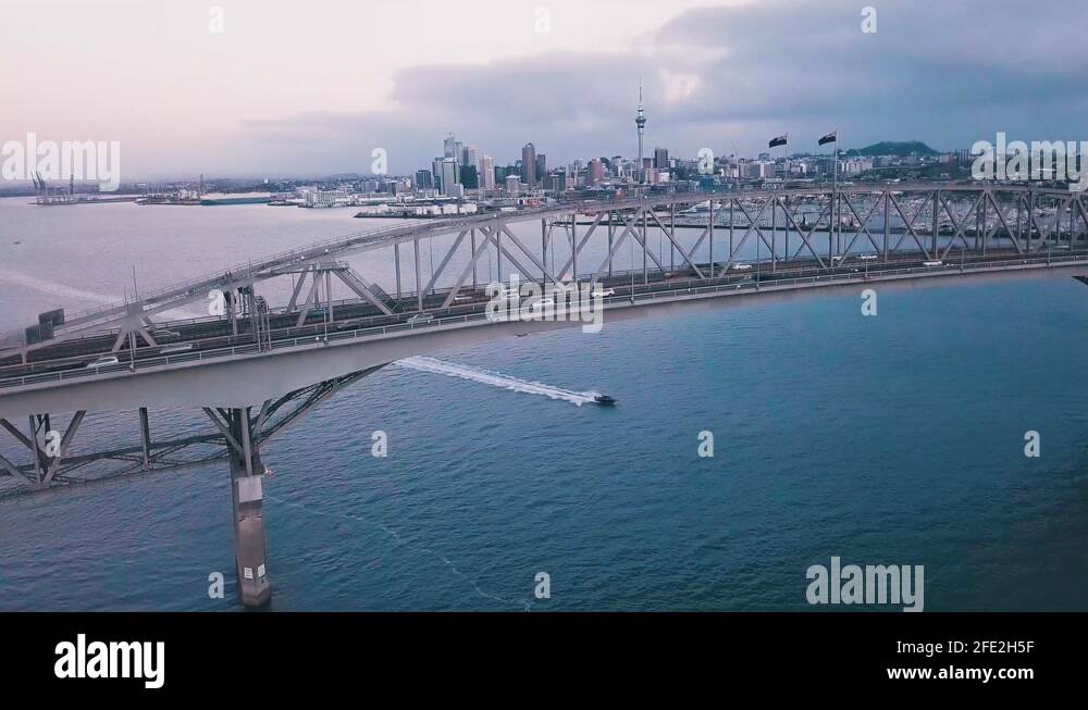 Auckland harbour bridge drone side shot Stock Video Footage - Alamy