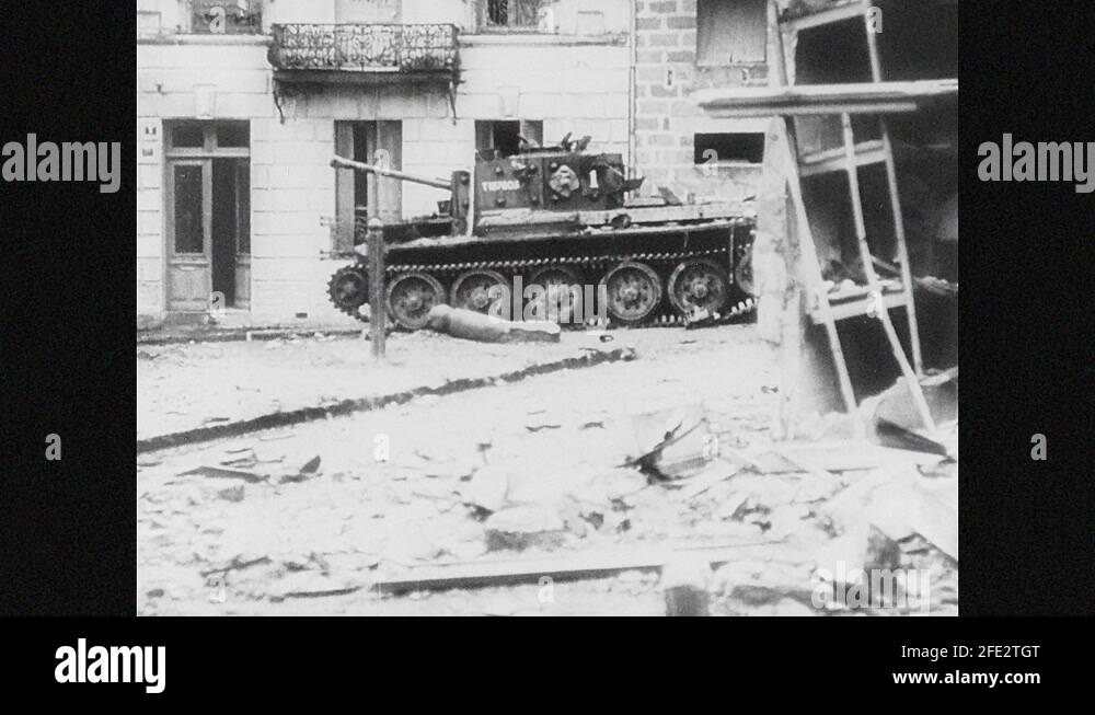 1940s: Tank surrounded by destroyed buildings. Tanks covered in rubble ...