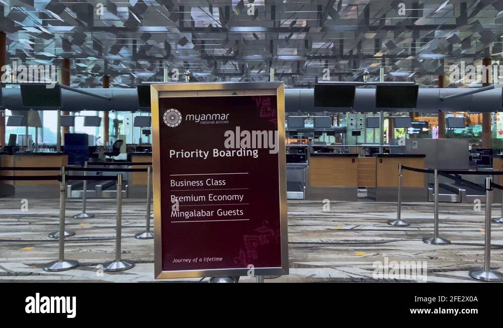 Priority Boarding Lane Signage In Changi Airport, Singapore - No People ...