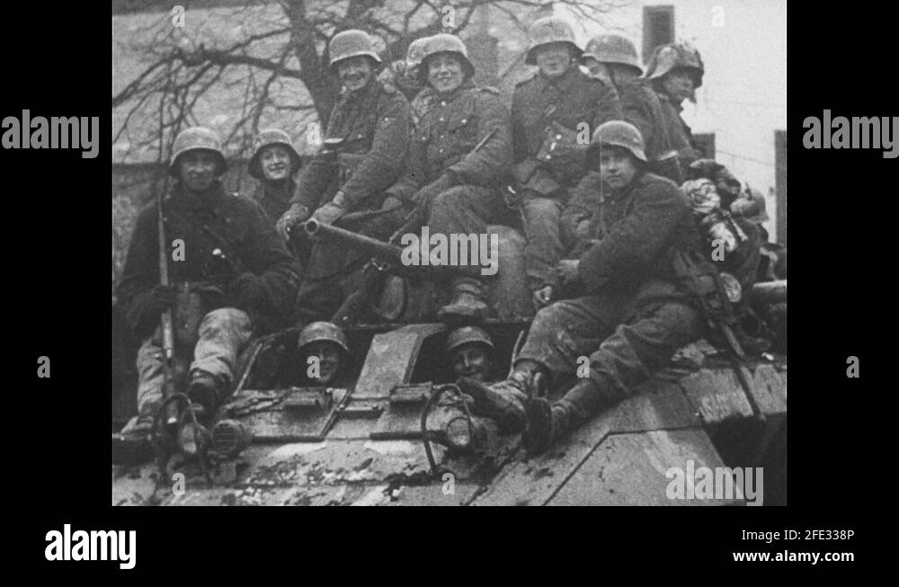 1940s: soldier riding tanks, children waving to soldier, soldiers on ...