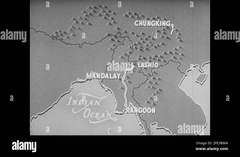 1940s: Map of China, India and Burma, with route tracing from Chungking ...