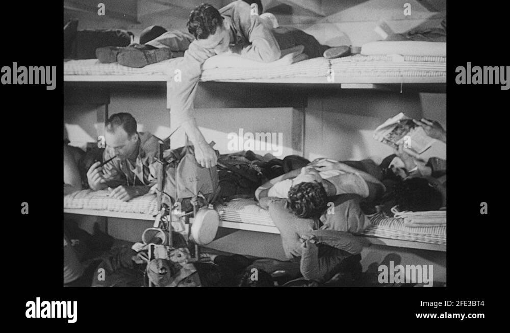 1940s: Soldiers are lined in bunks on ship Stock Video Footage - Alamy