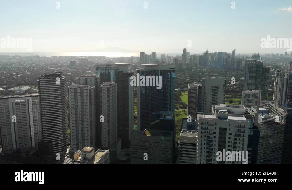 Pacific Plaza Towers. Aerial view from BGC to Makati. Cityscape horizon ...