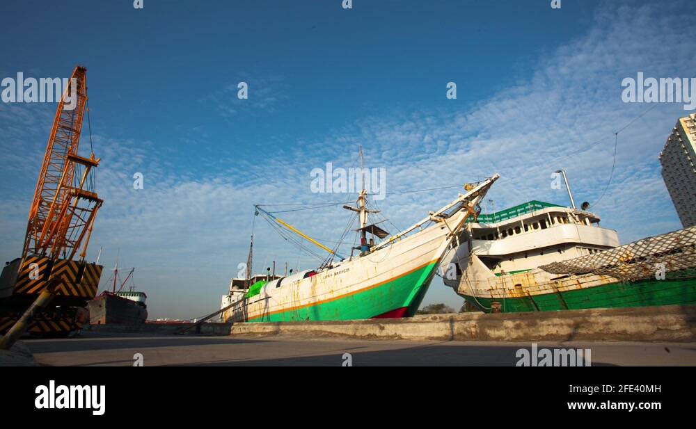 Jakarta capital of Indonesia old port wood ship Sunda Kelapa time lapse ...