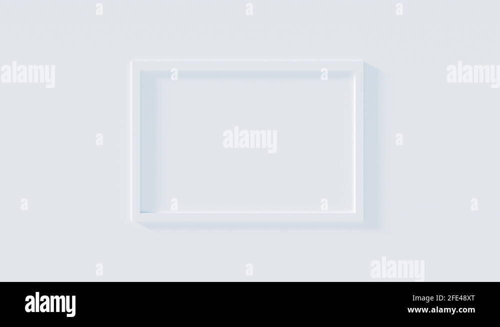 Abstract 3D animation of frame on white wall with shadows light effect ...