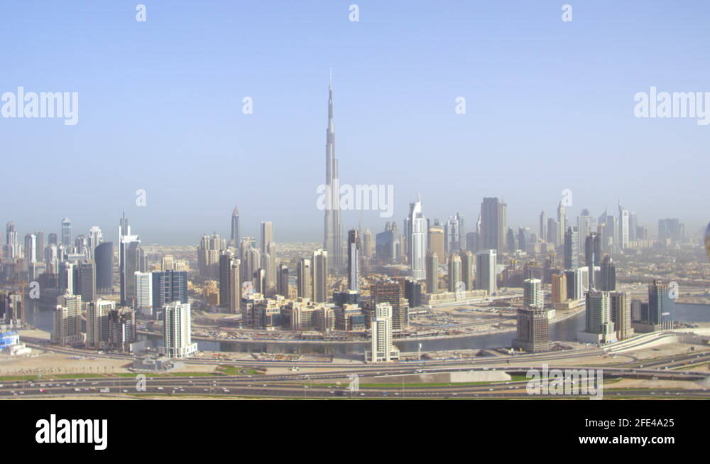 An amazing aerial view of Burj Khalifa and Downtown with a beautiful ...