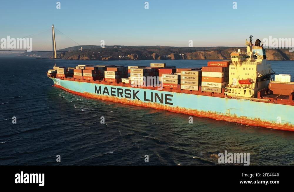 Container Ship full of containers, cruising in Bosphorus Sea. MAERSK ...