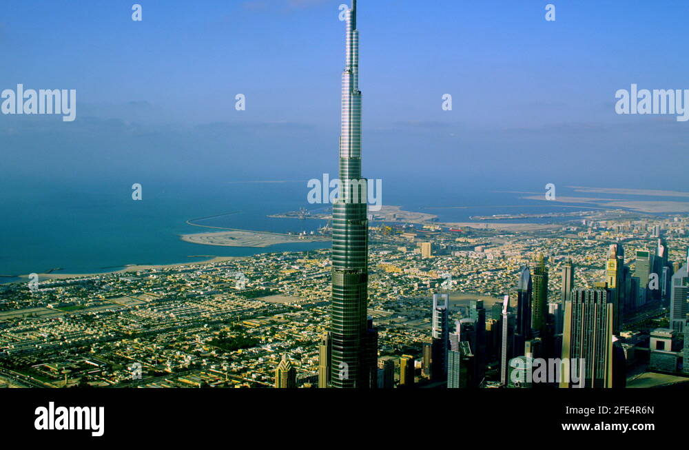 An amazing aerial view, Burj Khalifa the world's tallest building Stock ...