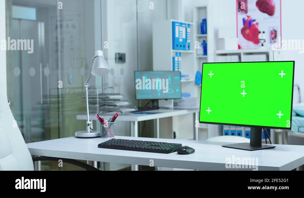 Monitor with green screen in hospital Stock Video Footage - Alamy