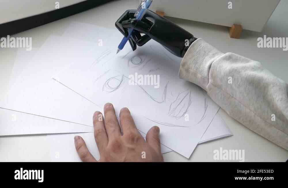 Drawing With a Prosthetic Hand Artificial Limb Stock Video Footage - Alamy