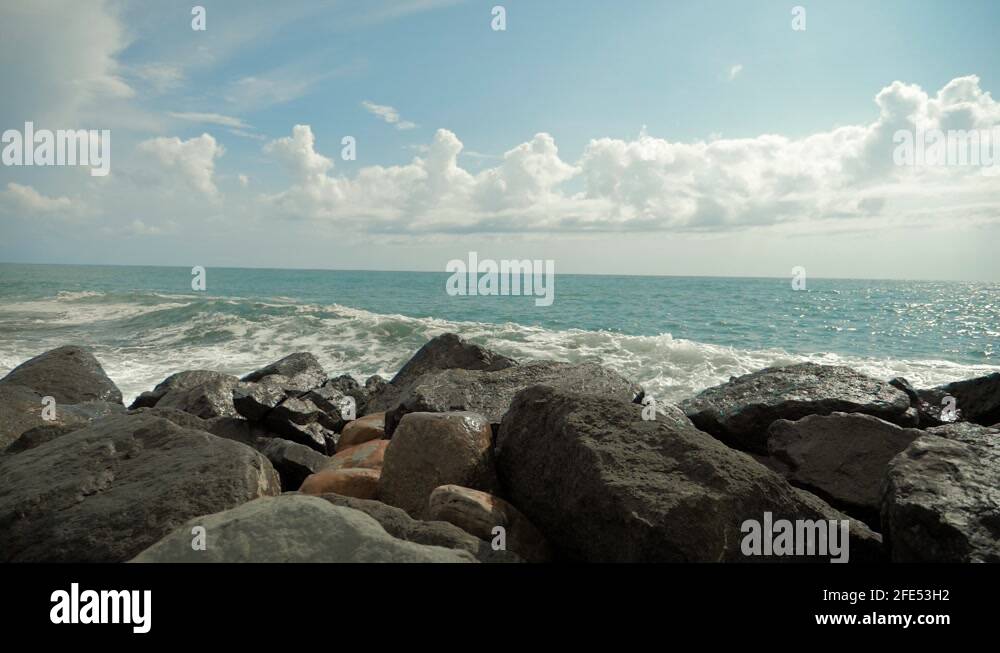 Storm sea during cyclone hurricane. Motion wave with splashes. Restless ...