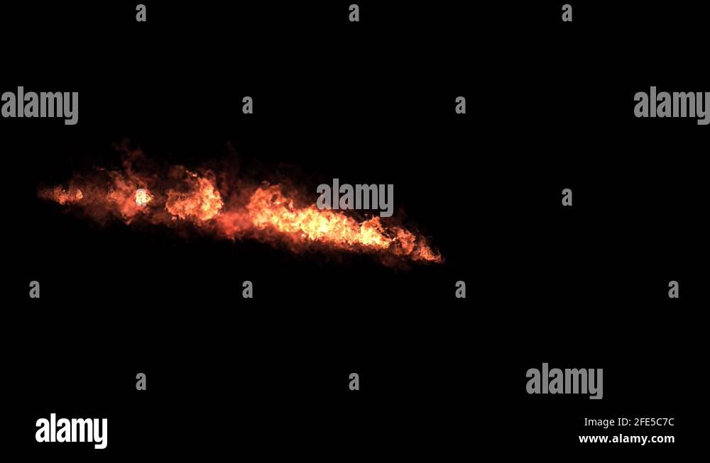 Flamethrower fire effect, shooting from left side of screen on black ...