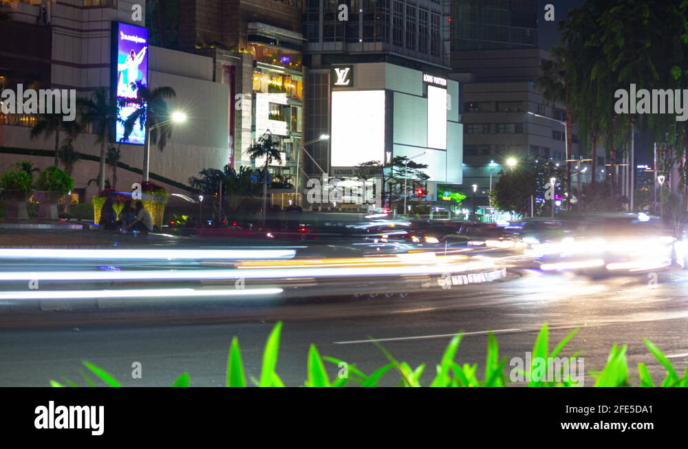 night jakarta downtown traffic street mall front timelapse 4k indonesia ...
