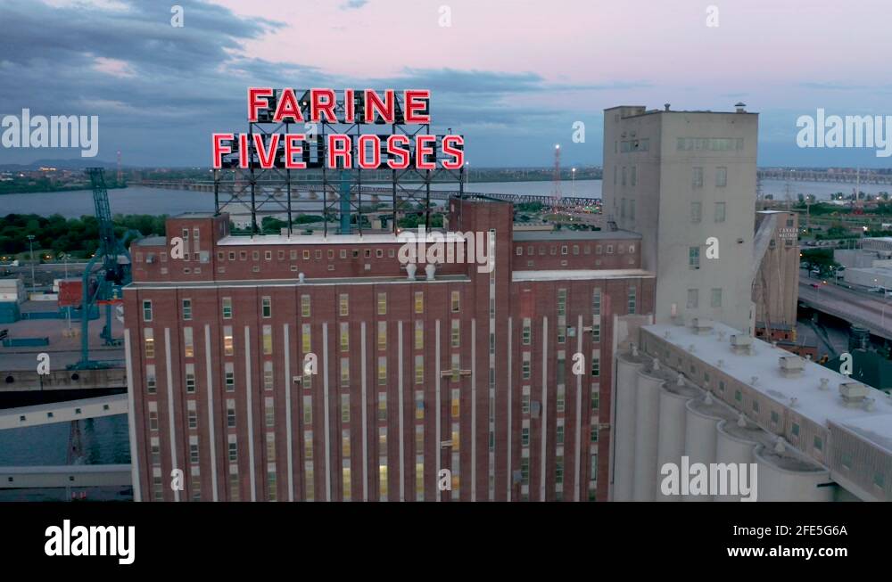 Droneing up in front of the iconic Farine Five Roses building revealing ...