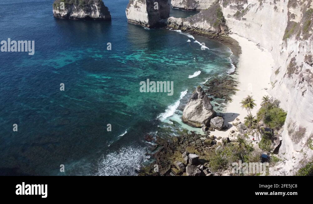 beautiful beach views with white cliff. aerial view of Nusa Penida ...