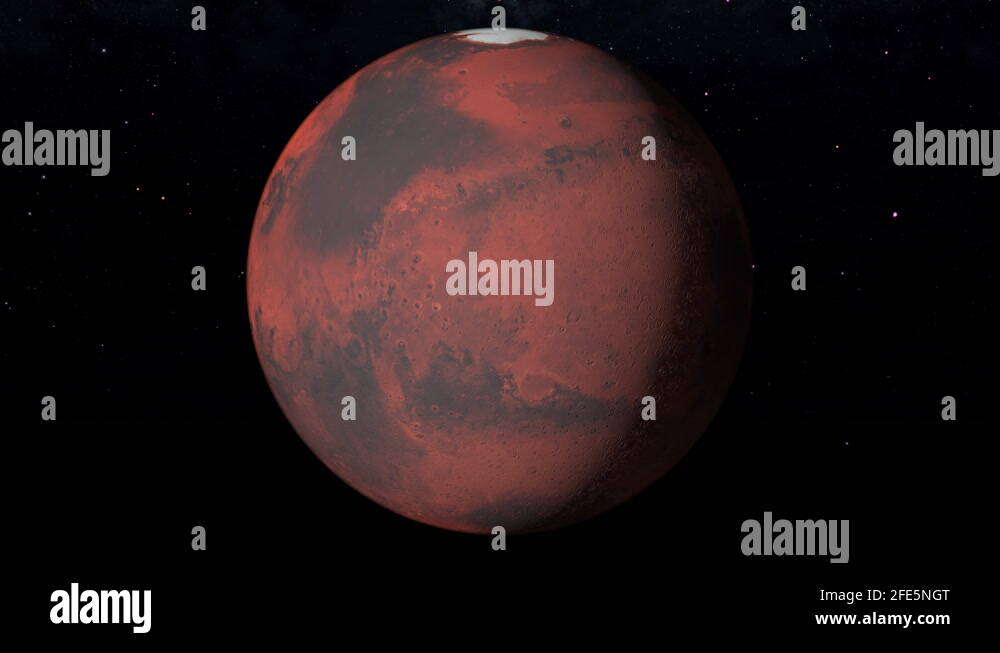 3D Loop Animation: Full 360 degree rotation of planet Mars, icy poles ...