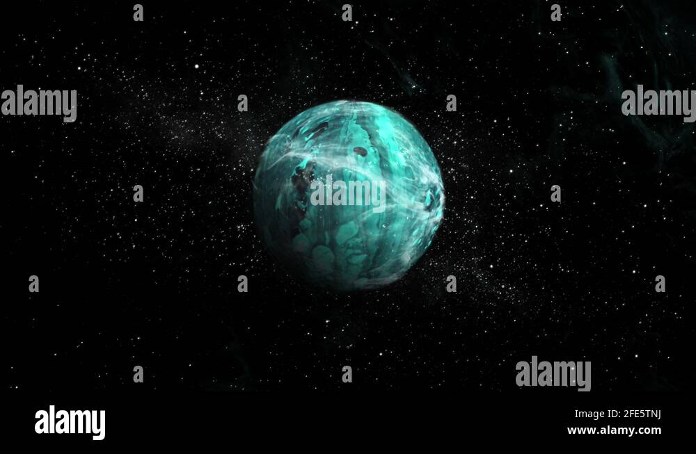Fictional gas planet in outer space with twinkling stars, zoom in ...