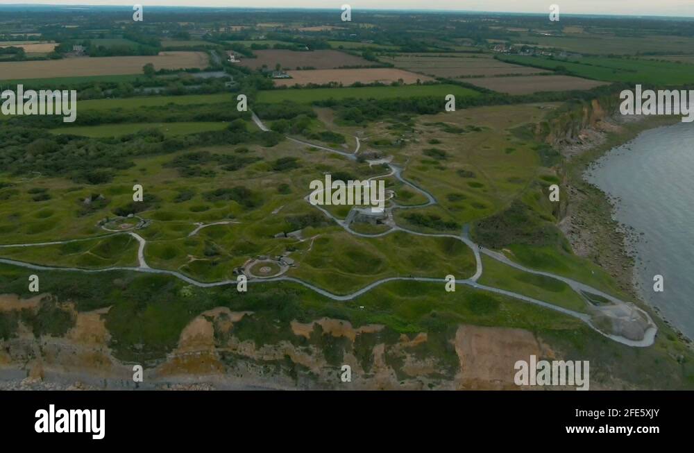 Battlefield of WWII seen from above in Normandy with bunkers built on ...