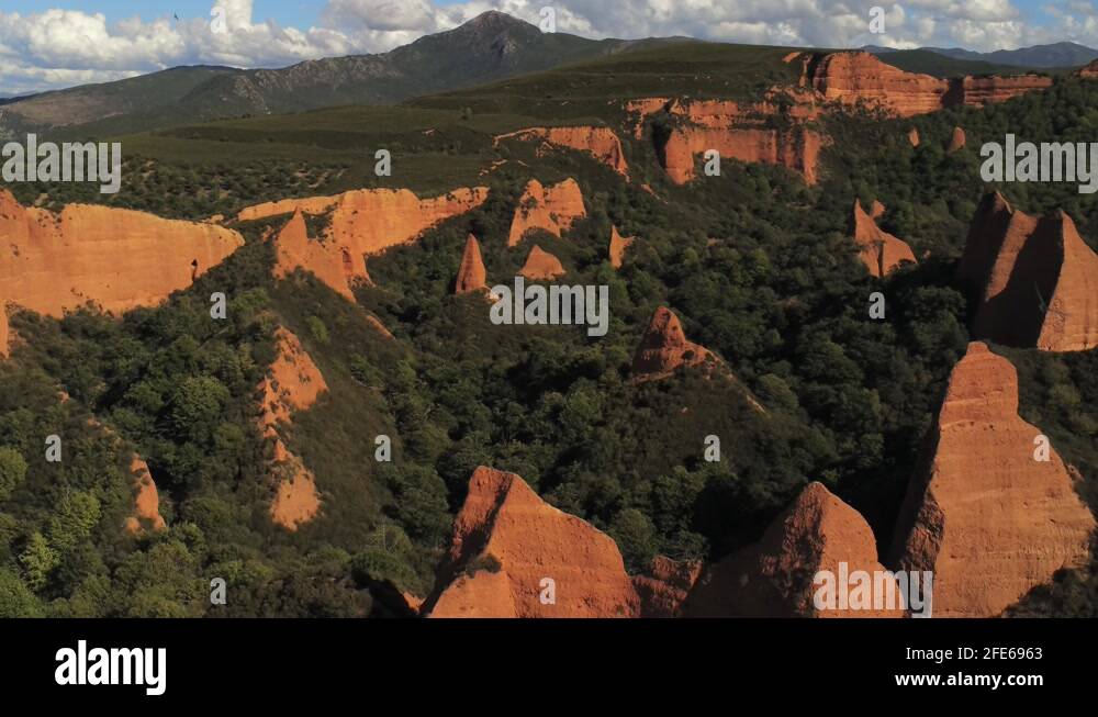 Las Medulas. Roman gold mine in Leon,Spain Aerial Drone Footage Stock ...