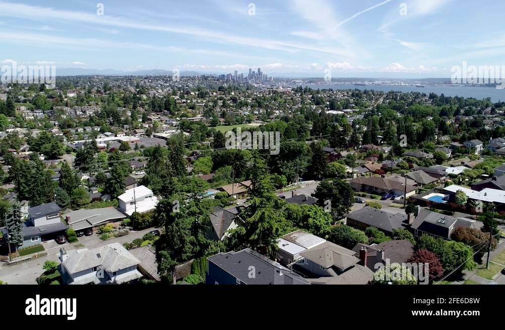 HD footage drone flying over the Magnolia Neighborhood of Seattle, WA ...