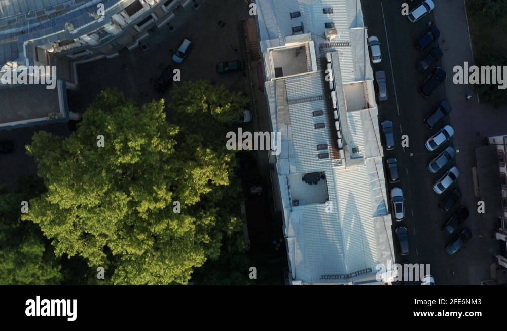 Overhead birds eye view of the front of the odessa opera house and ...