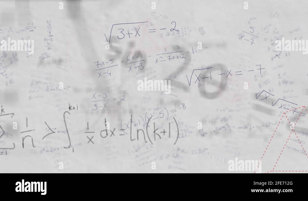 Mathematical symbols and equations moving against white background ...