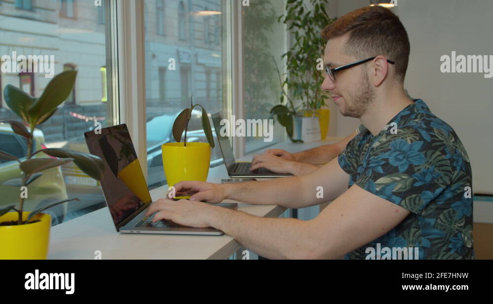 Two Man coding html and programming on screen laptop, development web ...