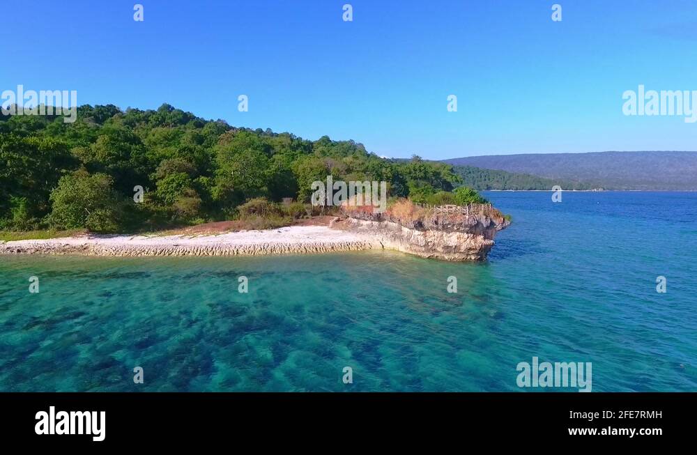The beautiful island and coast lines of Moyo island. Indonesia. Drone ...