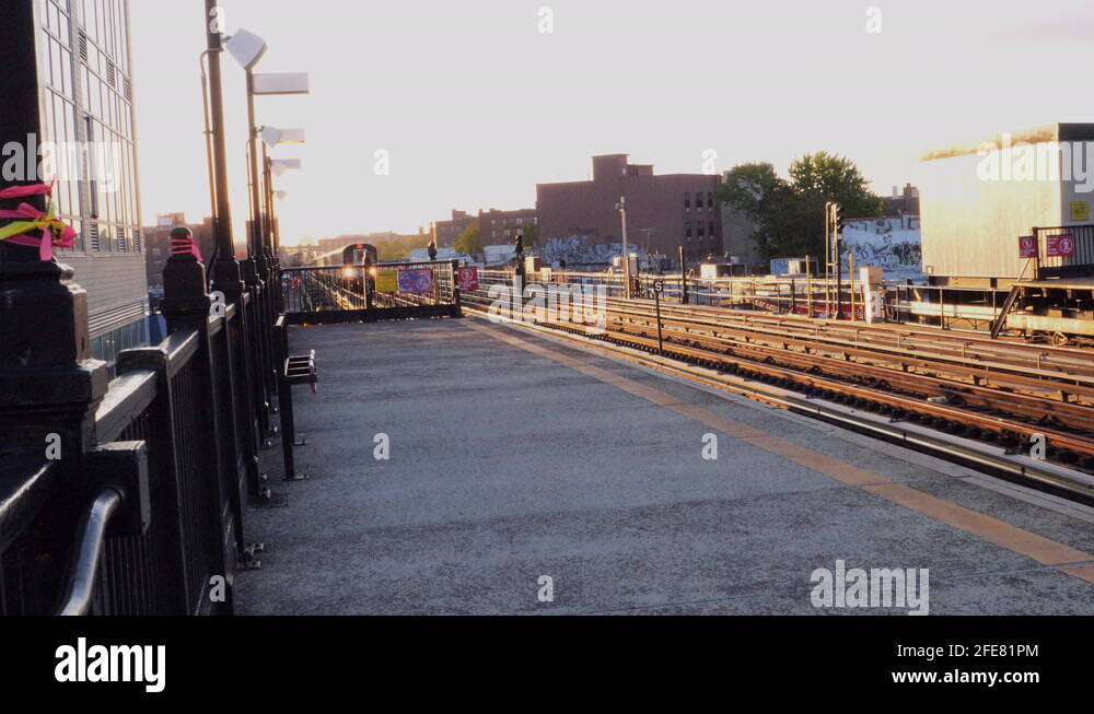 New York City MTA Subway train arriving at station platform Stock Video ...