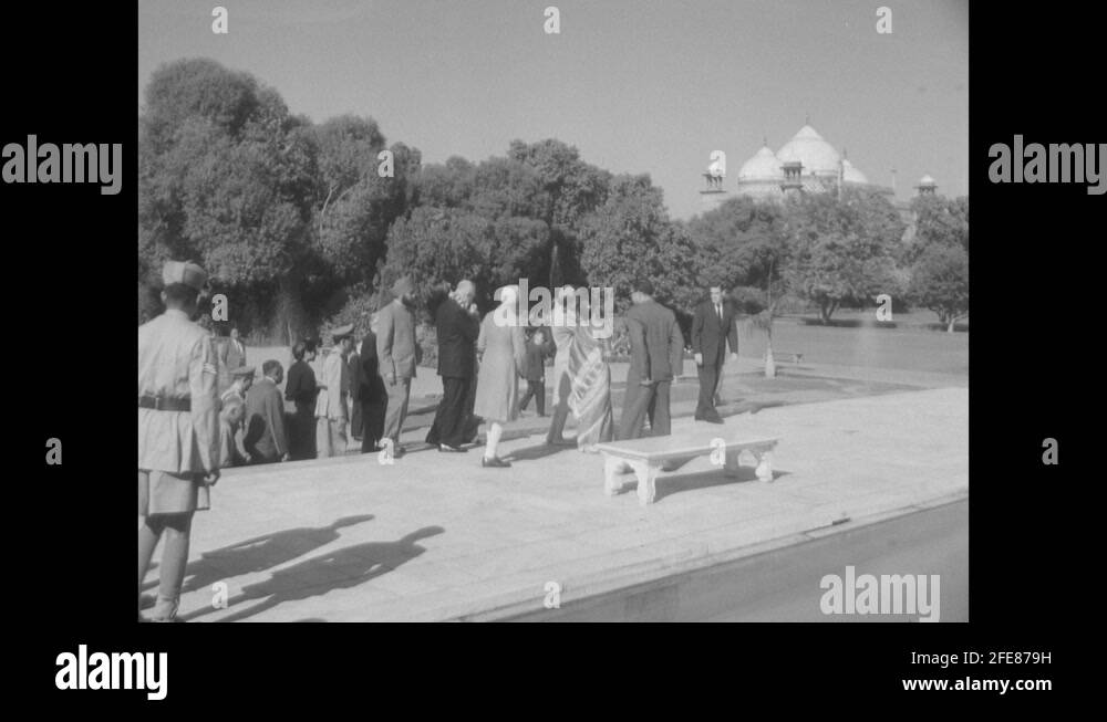 1950s: Dwight Eisenhower and Jawaharial Nehru walking up steps. Long ...