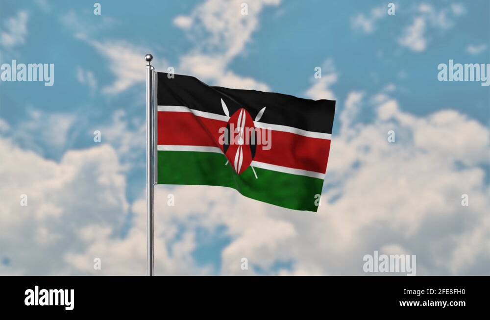 Kenya flag waving in the blue sky realistic 4k Video Stock Video ...