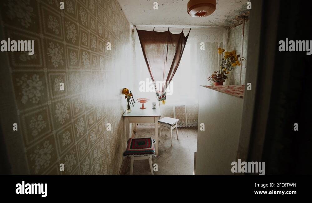 Soviet style kitchen in a house in Chernobyl Stock Video Footage - Alamy