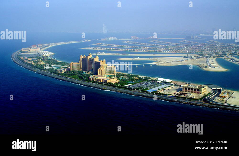 A panoramic view of the Atlantis The Palm, lush green treets, beautiful ...