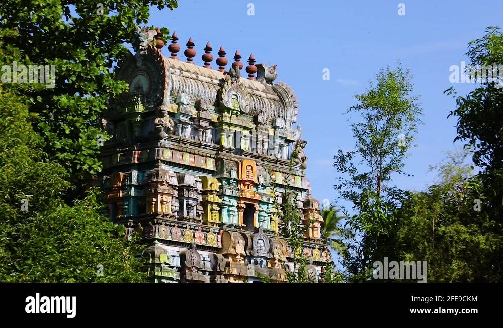 Traditional Hindu Temple Outdoor Zoom Back Shot, South Indian Stock ...