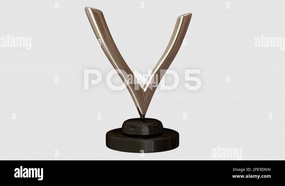 Animated spinning silver trophy with V design with black stand Stock ...