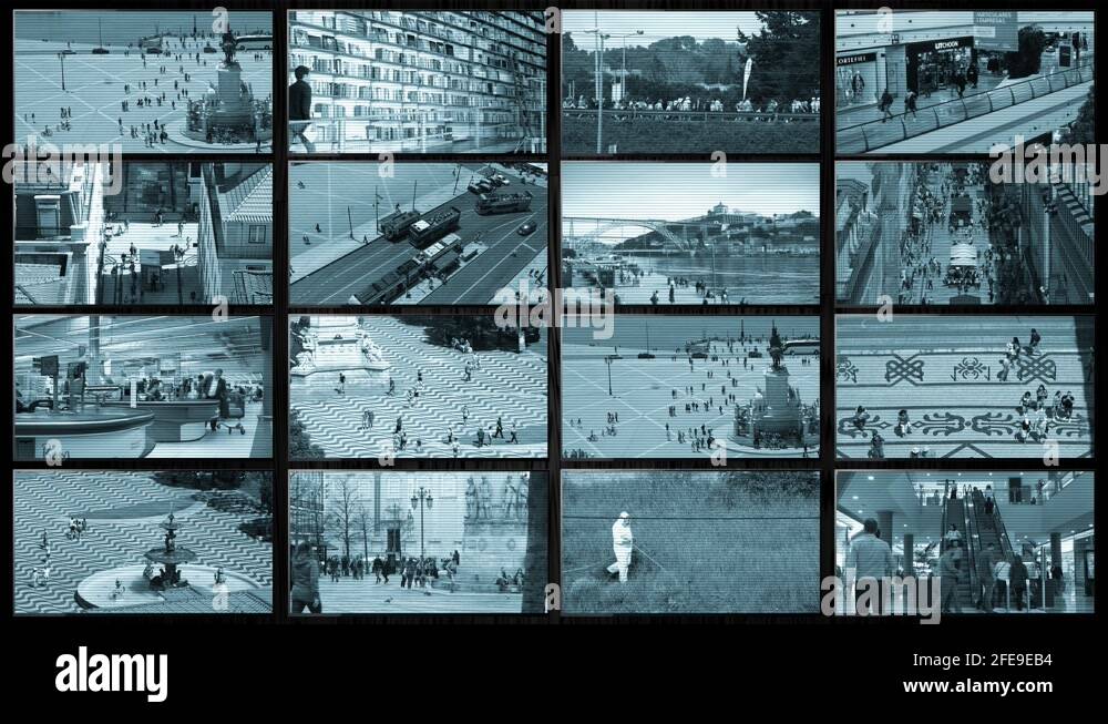 CCTV Split Screen Multicam Wall Surveillance Monitors Stock Video ...