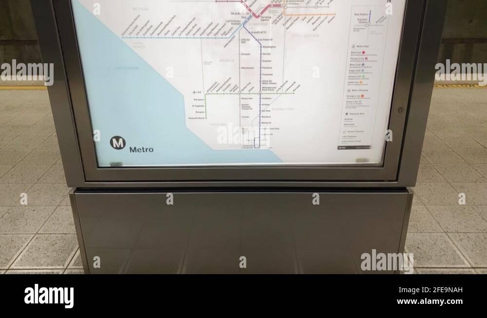 Pan up of the Los Angeles metro map inside a subway station Stock Video ...
