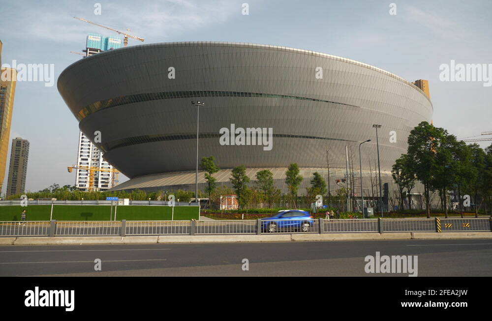 evening chengdu city center modern building traffic street panorama 4k ...