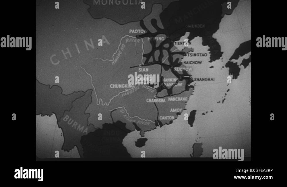 1940s: Map of China. A circle appears around Changsha. Map illustrates ...