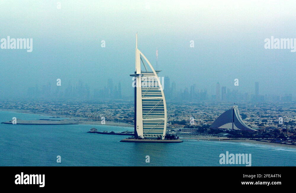 An eye-catching aerial view of the Burj Al Arab and the Dubai Skyline ...